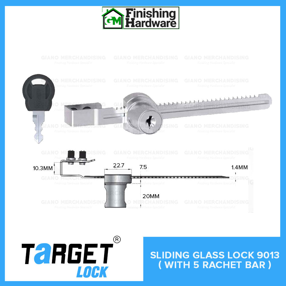 Target Sliding Glass Lock 9013 with 5" Ratchet Bar – GM Finishing Hardware