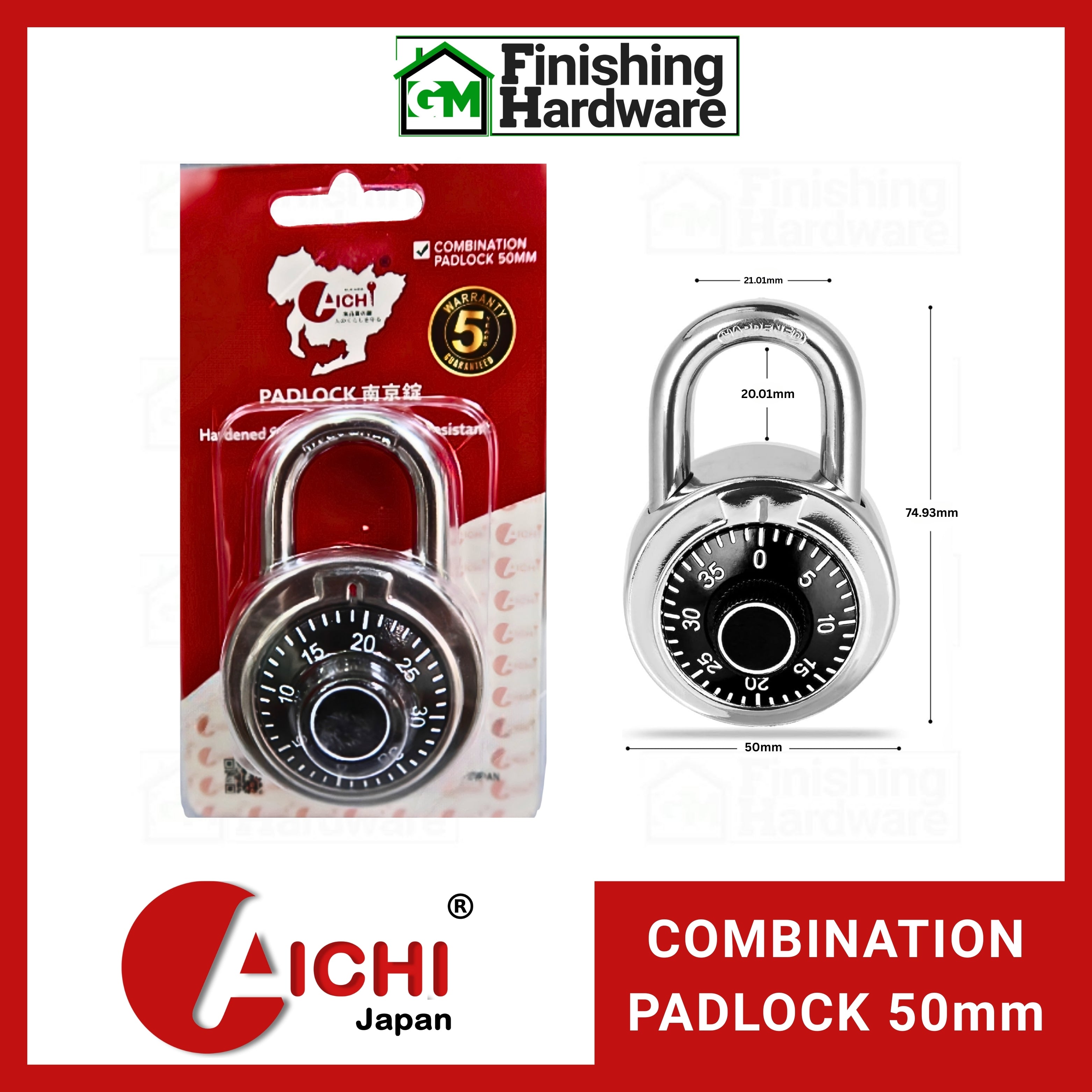 Aichi Combination Padlock 50mm – GM Finishing Hardware