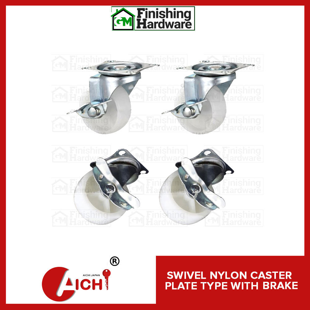 Nylon Caster Plate Type with Brake – GM Finishing Hardware
